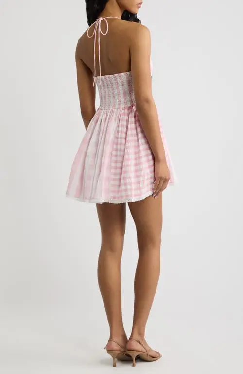 LoveShackFancy Arletta Gingham Halter Mini Dress - Watermelon Waves