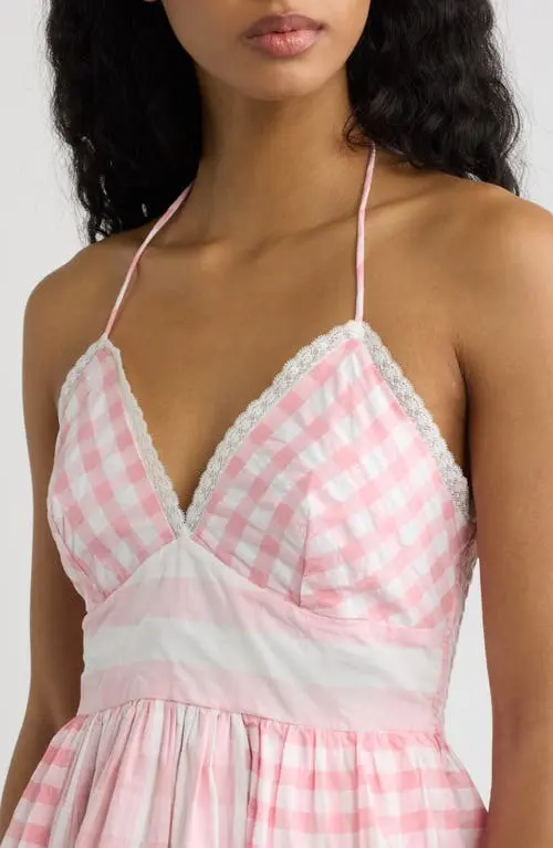 LoveShackFancy Arletta Gingham Halter Mini Dress - Watermelon Waves