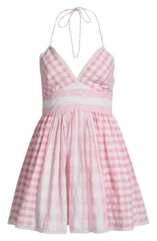 LoveShackFancy Arletta Gingham Halter Mini Dress - Watermelon Waves