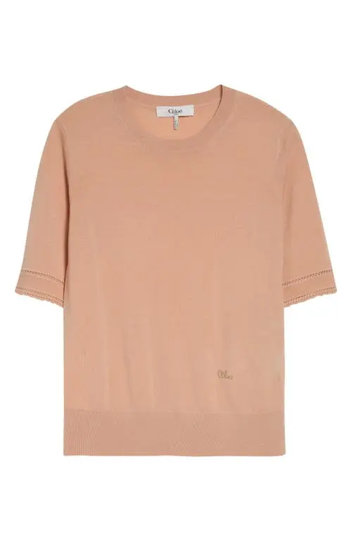 Chloé Lace Trim Short Sleeve Wool Sweater
