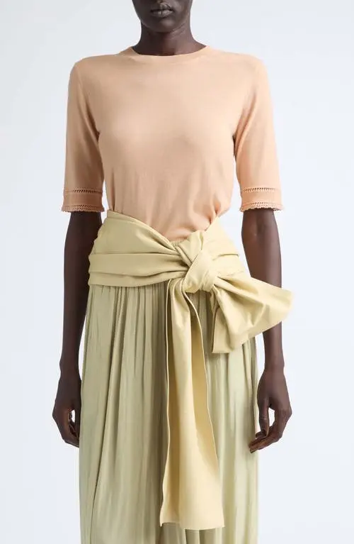 Chloé Lace Trim Short Sleeve Wool Sweater - Tender Peach