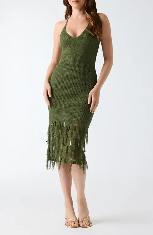 Guess Myra Lace Back Fringed Midi Dress