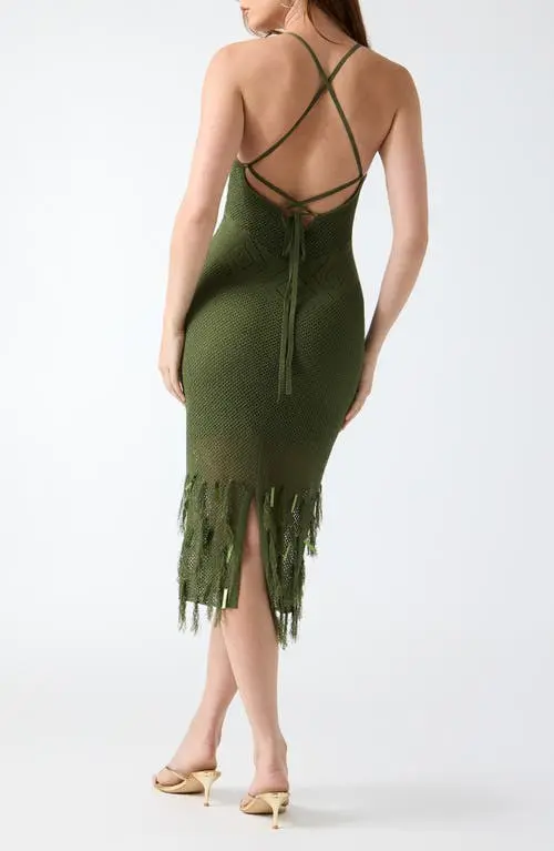 Guess Myra Lace Back Fringed Midi Dress