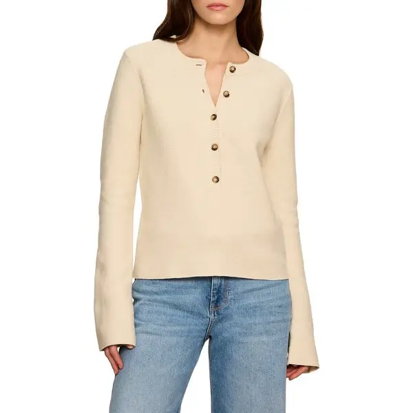 Sanctuary Striped Henley Sweater - Bone White