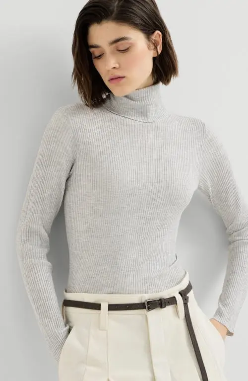 Brunello Cucinelli Ribbed Cashmere And Silk Blend Turtleneck Sweater - Light Grey
