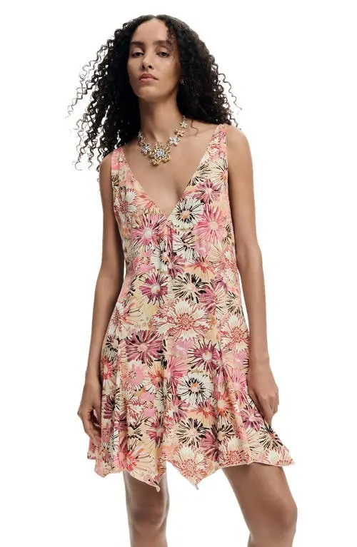 Desigual Floral Sleeveless Handkerchief Hem Minidress