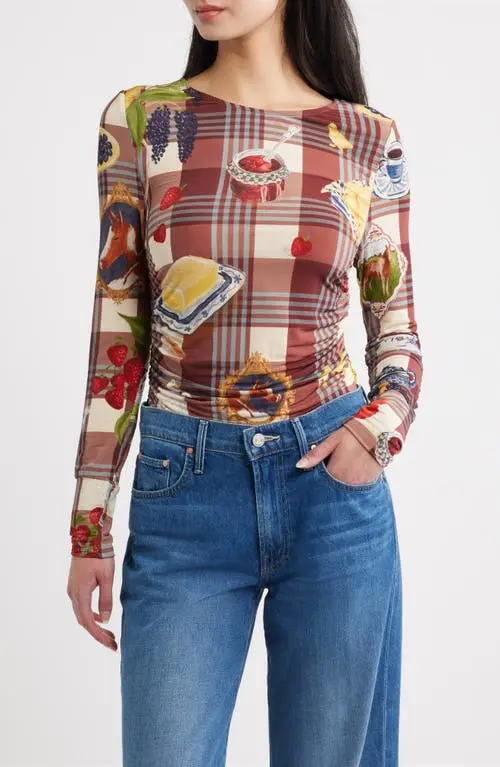 Farm Rio Country Table Tartan Ruched Top - Brown