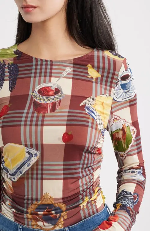 Farm Rio Country Table Tartan Ruched Top