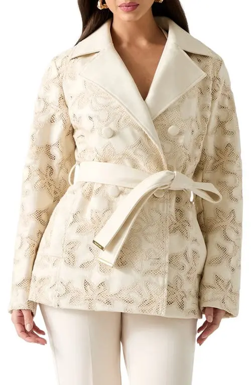 MARCIANO Ramona Lace Faux Leather Short Trench Coat - Mcdm-open