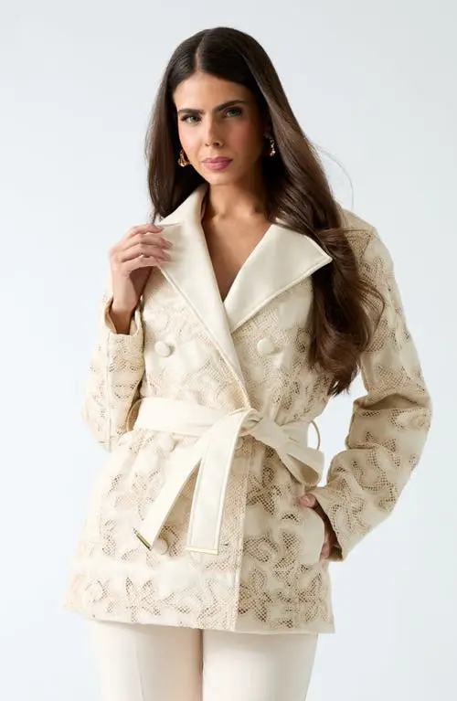 MARCIANO Ramona Lace Faux Leather Short Trench Coat