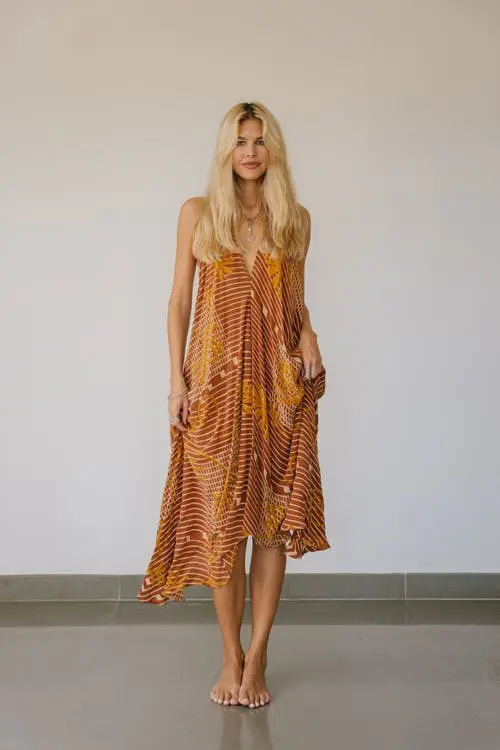 SUN CHILD Classic Silk Dress Ocean
