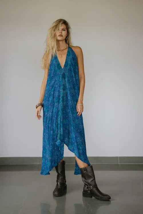 SUN CHILD Classic Silk Dress Plumeria
