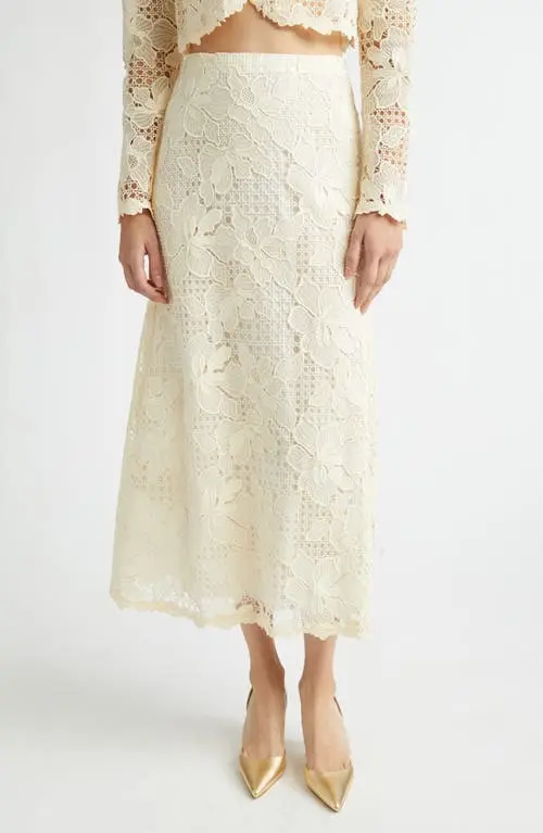 Lela Rose Lattice Guipure Lace Midi Skirt - Cream