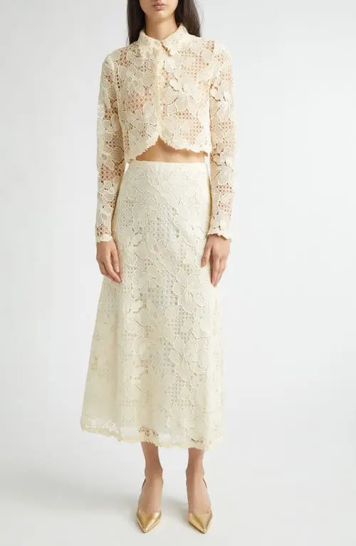 Lela Rose Lattice Guipure Lace Midi Skirt