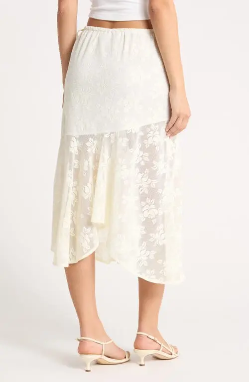 MUSE ASSEMBLY Floral Lace Asymmetric Midi Skirt