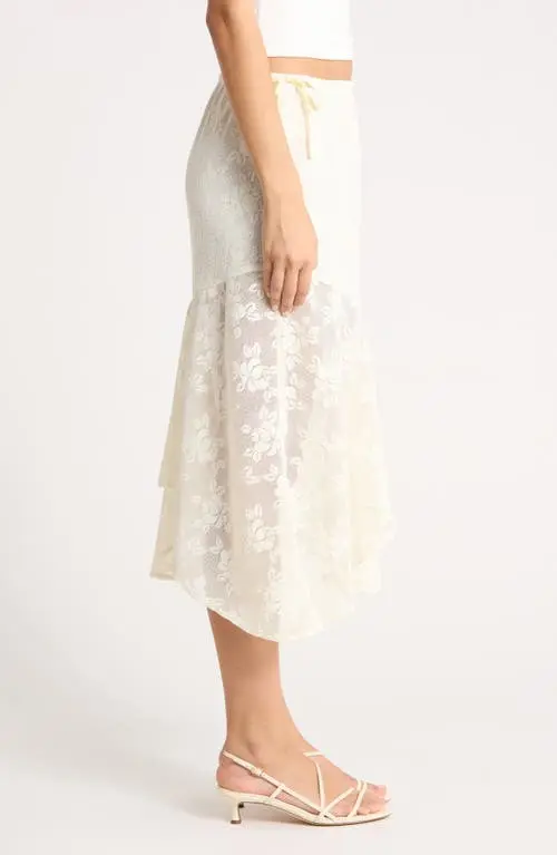 MUSE ASSEMBLY Floral Lace Asymmetric Midi Skirt