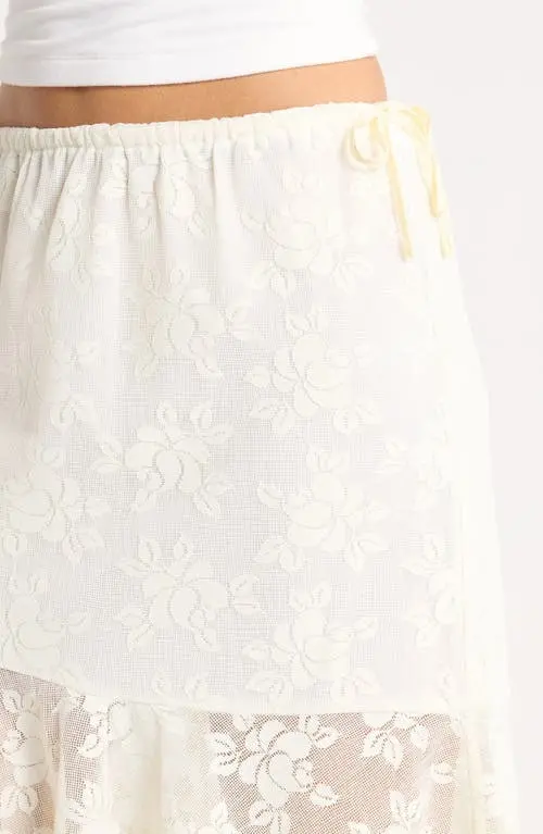 MUSE ASSEMBLY Floral Lace Asymmetric Midi Skirt