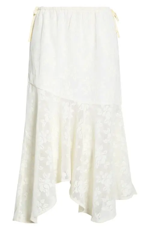 MUSE ASSEMBLY Floral Lace Asymmetric Midi Skirt