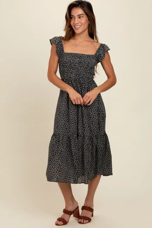 PINKBLUSH Ruffle Strap Smocked Floral Midi Dress