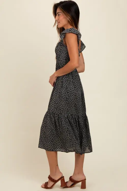 PINKBLUSH Ruffle Strap Smocked Floral Midi Dress