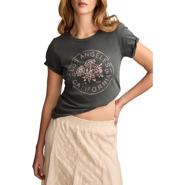 Lucky Brand Los Angeles Floral Embroidered Cotton Graphic T-shirt - Dark Slate