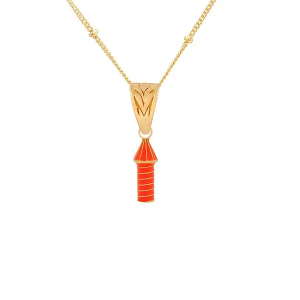 APRÈS YOUTH Gold / Orange Rocket Enamel Necklace Orange