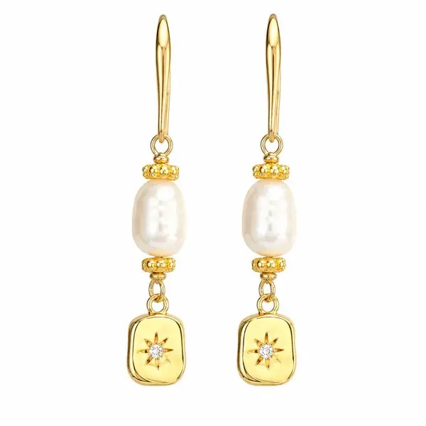 WAY TO CHIC Golden Pearl Drop Earrings With Star Charm - White/gold