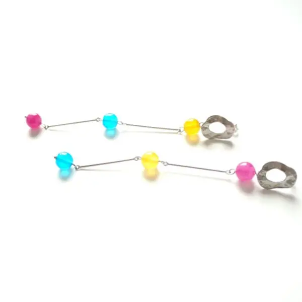 WAY TO CHIC Colourful Earrings With Jade On Silver Plated Studs