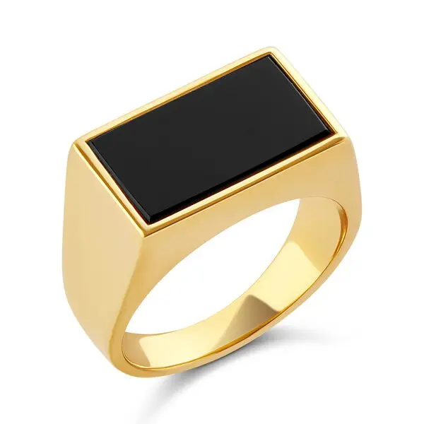HEIR LONDON Gold / Black Handcrafted Gold Chunky Ring With Black Onyx Stone Nighthawk