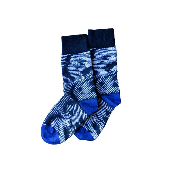 ESSIEN & EMRE Pavo Pattern Wool Blend Socks - Blue/white