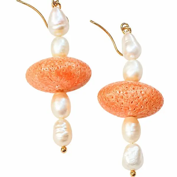 Way To Chic Coral And Freshwater Pearl Drop Earrings - White/yellow