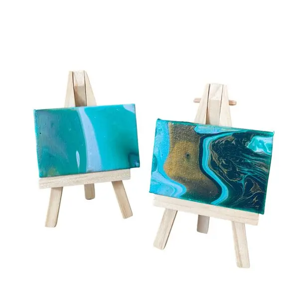 BY SHAX Green / Gold Mini Painting Pair Earth, Wind & Fire