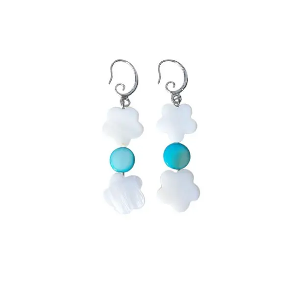 WAY TO CHIC White / Blue Flower Shell Earrings