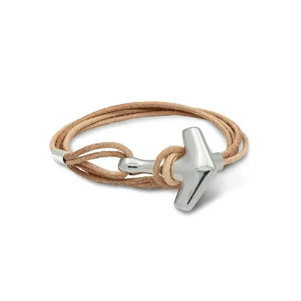 FREYA & THOR OF SWEDEN Brown / Silver Arch Bracelet Silver & Double Brown Leather