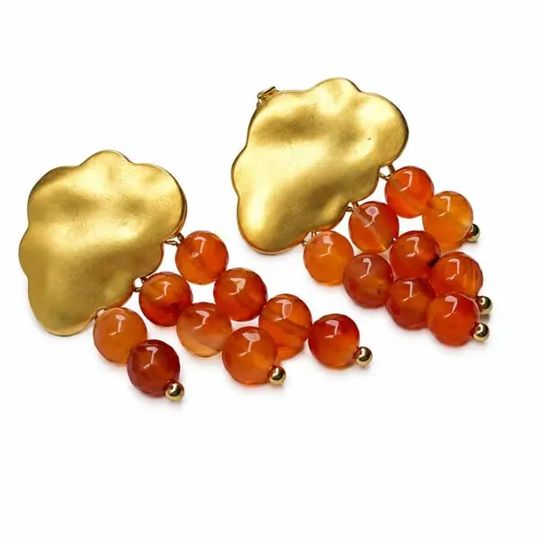 WAY TO CHIC Gold Plated Carnelian Cascade Stud Earrings