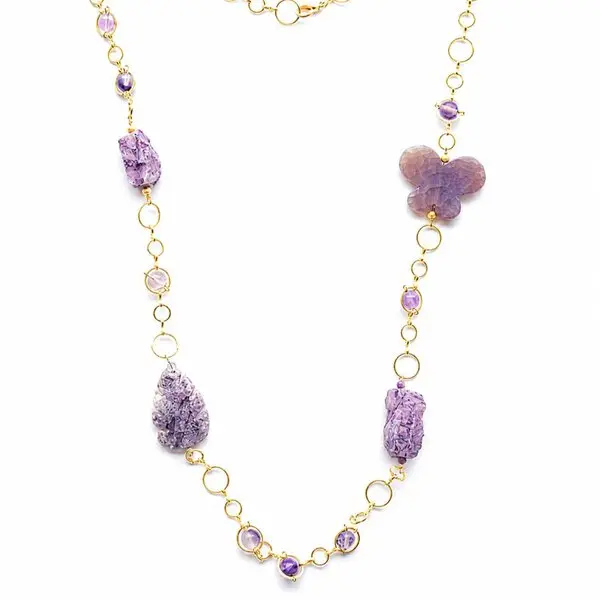 WAY TO CHIC Amethyst And Agate Butterfly Chain Necklace - Purple