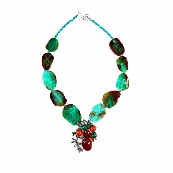 Way To Chic Agate Statement Necklace With Pendant Brooch - Green