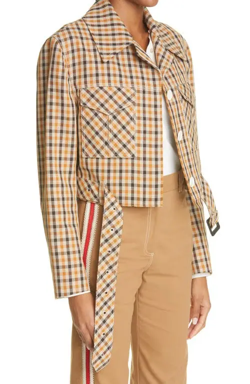 WALES BONNER Kalimba Plaid Crochet Collar Crop Jacket