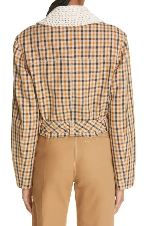 WALES BONNER Kalimba Plaid Crochet Collar Crop Jacket