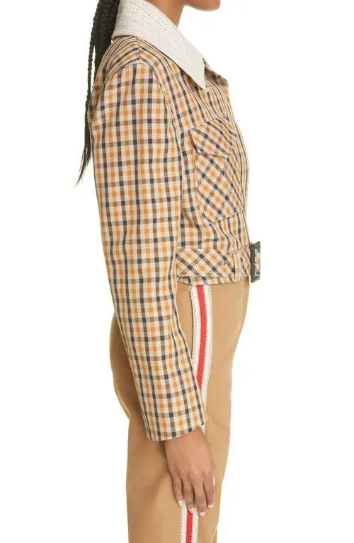 WALES BONNER Kalimba Plaid Crochet Collar Crop Jacket
