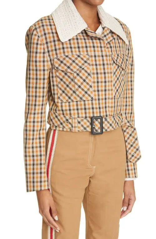WALES BONNER Kalimba Plaid Crochet Collar Crop Jacket