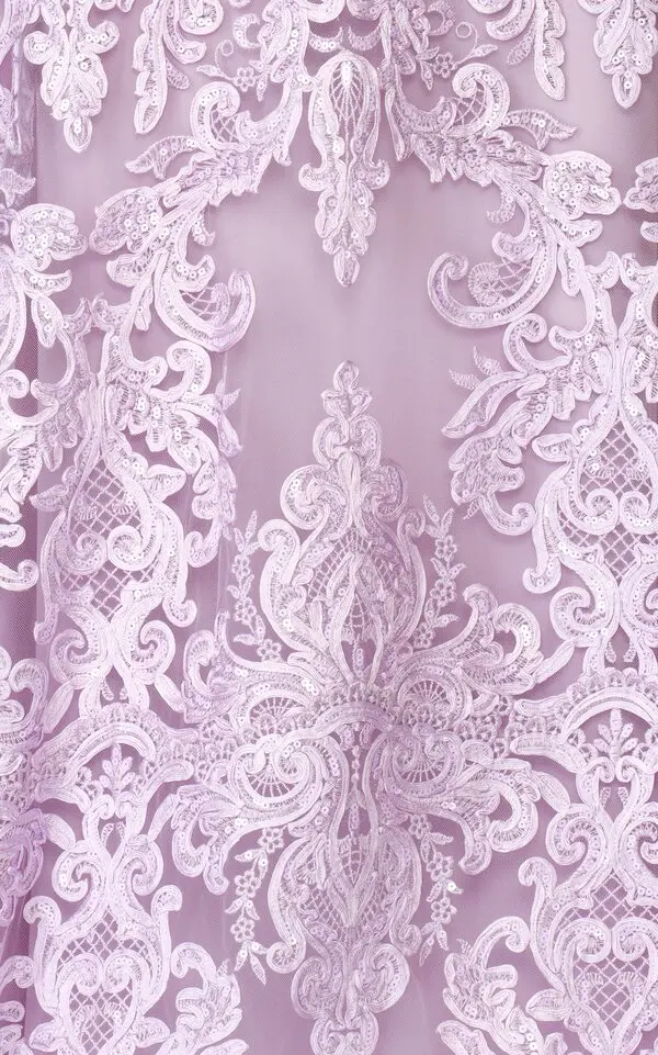 Naeem Khan Ribbon Lace Long Sleeve Gown