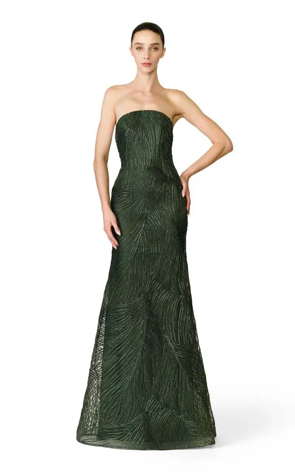 Naeem Khan Metallic Raffia Bustier Strapless Fit-and-flare Gown