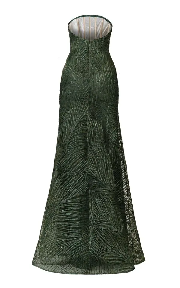 Naeem Khan Metallic Raffia Bustier Strapless Fit-and-flare Gown