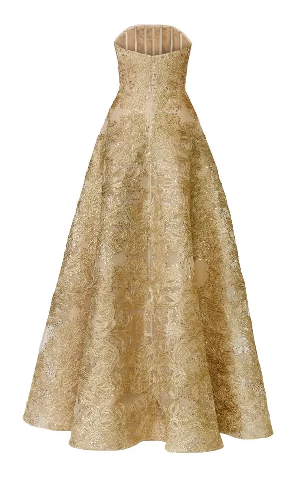 Naeem Khan Metallic Raffia Bustier Strapless Gown - Gold