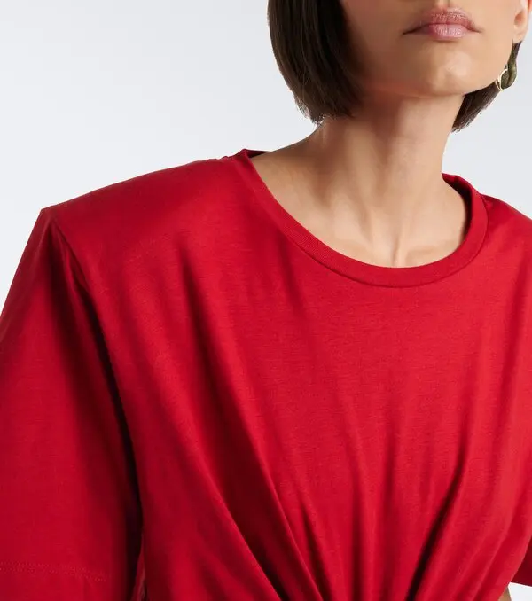 Magda Butrym Cropped Cotton-blend Jersey T-shirt With Knot Detail - Red