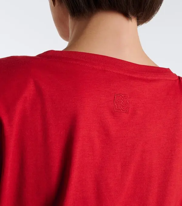 Magda Butrym Cropped Cotton-blend Jersey T-shirt With Knot Detail - Red