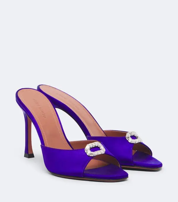 Amina Muaddi Mini Camelia Embellished Satin Mules - Purple