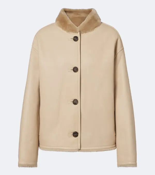 YVES SALOMON Reversible Shearling-trimmed Leather Jacket - Beige