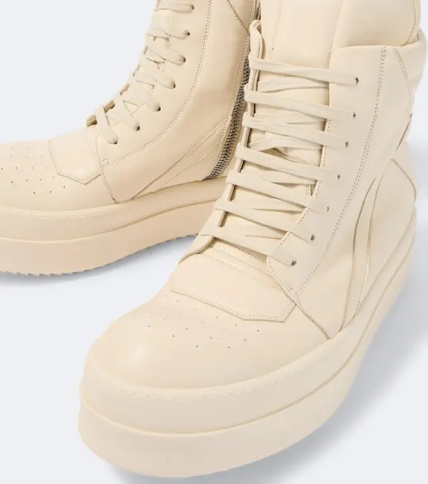Rick Owens Mega Bumper Geobasket Leather High Top Sneakers - White